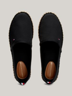 Flat Canvas Flag Embroidery Espadrilles Black Tommy Hilfiger