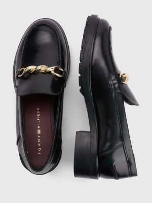 Th Monogram Klobiger Leder Mokassin Mit Kettendetail Schwarz Tommy