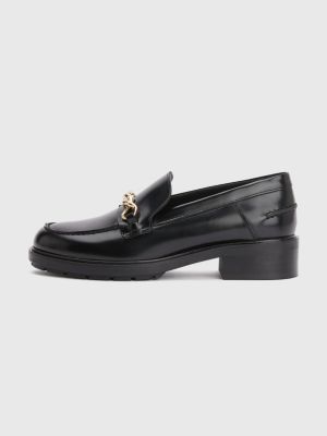 Th Monogram Klobiger Leder Mokassin Mit Kettendetail Schwarz Tommy
