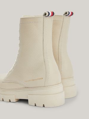 Halfhoge Veterlaars Van Getextureerd Leer Beige Tommy Hilfiger