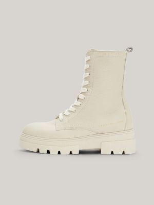 Halfhoge Veterlaars Van Getextureerd Leer Beige Tommy Hilfiger