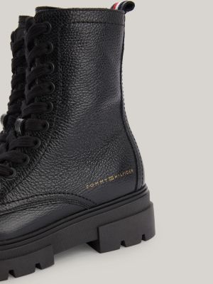 Halfhoge Veterlaars Van Getextureerd Leer Zwart Tommy Hilfiger