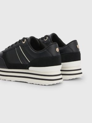 Sneakers Con Plateau E Mix Di Texture Nero Tommy Hilfiger