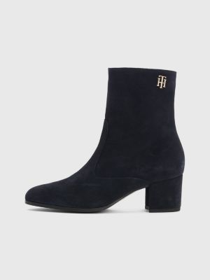 Wildleder Stiefelette Mit Monogramm Emblem Blau Tommy Hilfiger