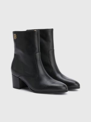 Leder Stiefelette Mit Blockabsatz Schwarz Tommy Hilfiger
