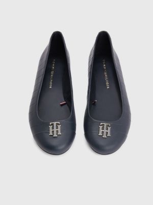 Th Monogram Leather Ballerinas Blue Tommy Hilfiger