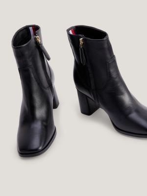 Square Toe Leder Stiefelette Mit Monogramm Schwarz Tommy Hilfiger