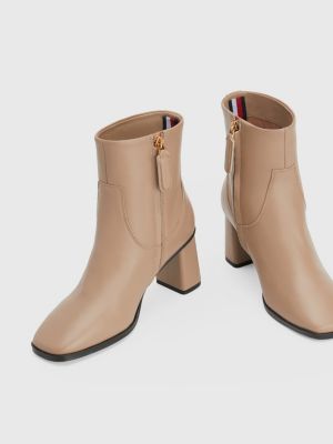 Square Toe Leder Stiefelette Mit Monogramm Braun Tommy Hilfiger