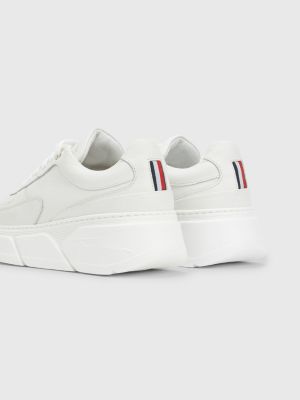 Scarpe Running In Pelle Con Suola Spessa Bianco Tommy Hilfiger
