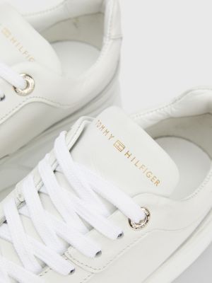 Scarpe Running In Pelle Con Suola Spessa Bianco Tommy Hilfiger