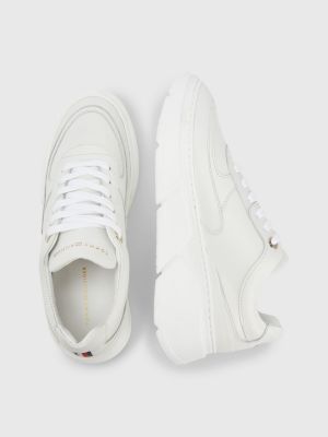 Scarpe Running In Pelle Con Suola Spessa Bianco Tommy Hilfiger
