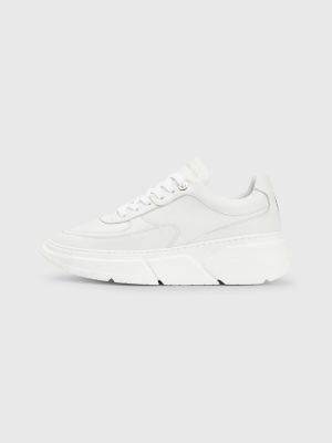 Scarpe Running In Pelle Con Suola Spessa Bianco Tommy Hilfiger