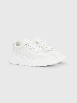 Scarpe Running In Pelle Con Suola Spessa Bianco Tommy Hilfiger