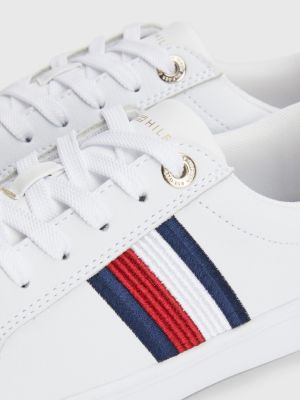 Essential Stripe Leather Cupsole Trainers White Tommy Hilfiger