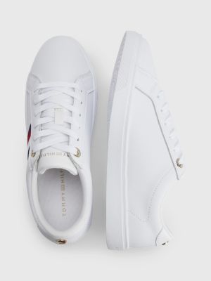 Essential Stripe Leather Cupsole Trainers White Tommy Hilfiger