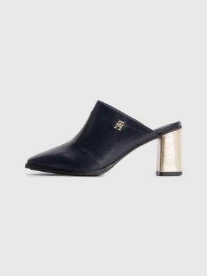 Leren Muiltje Met Metallic Blokhak Blauw Tommy Hilfiger