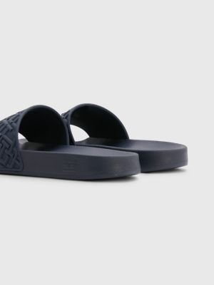 Th Monogram Pool Slides Blue Tommy Hilfiger