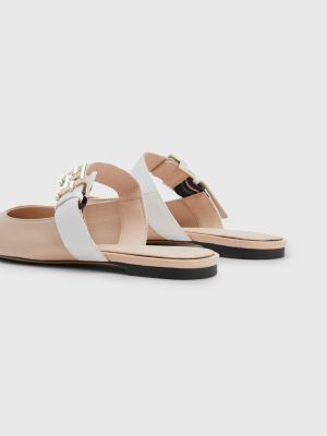 Leather Monogram Pointed Toe Mules Pink Tommy Hilfiger