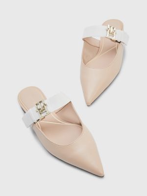 Leather Monogram Pointed Toe Mules Pink Tommy Hilfiger