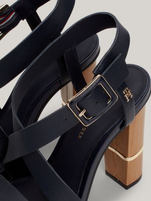 Th Monogram Metallic Leather Sandals Blue Tommy Hilfiger