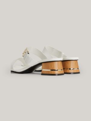 Ledersandale Mit Th Monogramm Und Blockabsatz Weiß Tommy Hilfiger