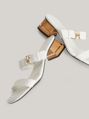 Th Monogram Block Heel Leather Sandals White Tommy Hilfiger