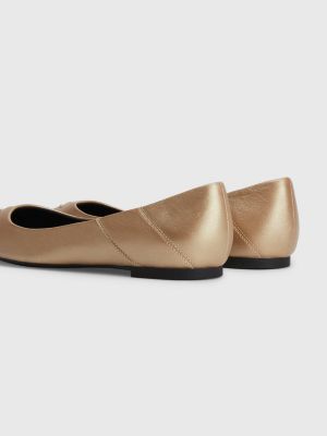 Metallic Leather Monogram Pointed Toe Ballerinas Gold Tommy Hilfiger