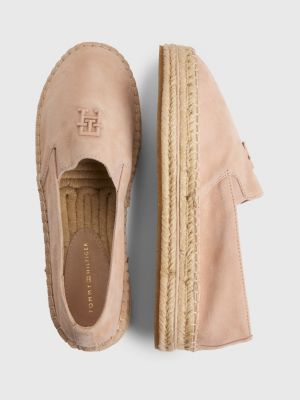 Flatform Wildleder Espadrille Mit Monogramm Rosa Tommy Hilfiger