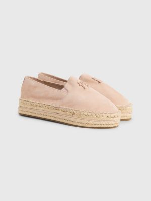 Flatform Wildleder Espadrille Mit Monogramm Rosa Tommy Hilfiger