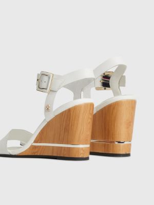 Leather Monogram Wedge Sandals White Tommy Hilfiger