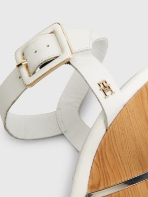 Leather Monogram Wedge Sandals White Tommy Hilfiger