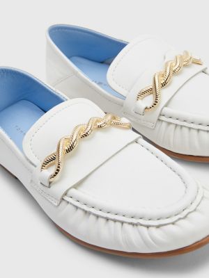 Leder Loafer Mit Ketten Detail Weiß Tommy Hilfiger