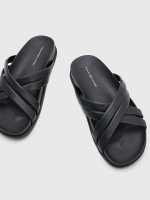 Riemchen Sandale Aus Leder Mit Monogramm Schwarz Tommy Hilfiger