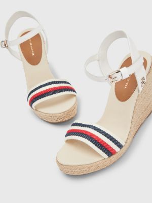 Espadrille Sandaal Met Sleehak En Monogram Wit Tommy Hilfiger