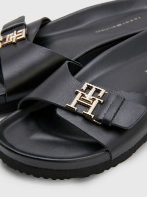 Leder-Pantolette mit Monogramm | SCHWARZ | Tommy Hilfiger