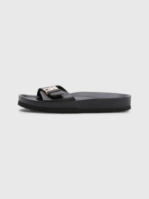 Leder Pantolette Mit Monogramm Schwarz Tommy Hilfiger