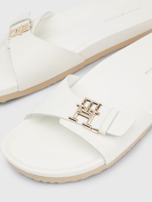 Leather Monogram Mule Sandals White Tommy Hilfiger