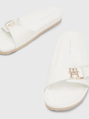Leather Monogram Mule Sandals White Tommy Hilfiger