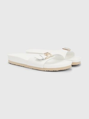 Leder Pantolette Mit Monogramm Weiß Tommy Hilfiger