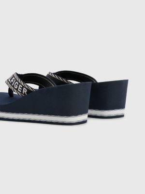 Logo Webbing High Wedge Flip Flops Blue Tommy Hilfiger