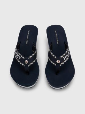 Logo Webbing High Wedge Flip Flops Blue Tommy Hilfiger