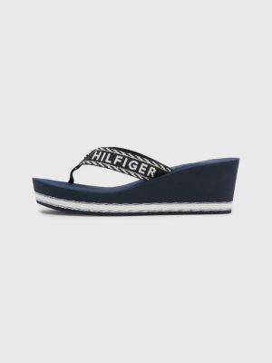 Logo Webbing High Wedge Flip Flops Blue Tommy Hilfiger