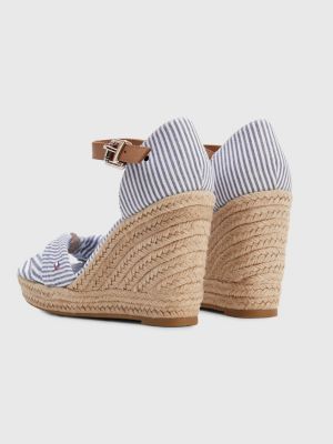 Seersucker Espadrille Sandaal Met Sleehak Blauw Tommy Hilfiger
