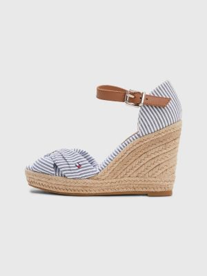 Seersucker Espadrille Sandaal Met Sleehak Blauw Tommy Hilfiger