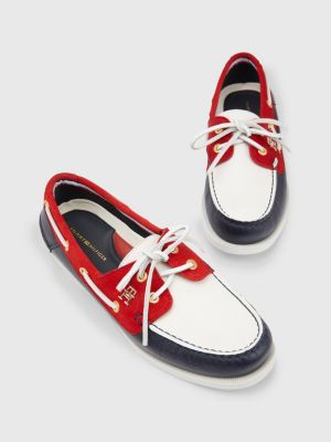 Chaussures Bateau Colour Block En Cuir Bleu Tommy Hilfiger