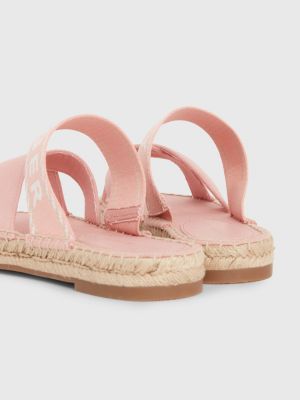 Sandali Espadrillas Bassi In Tessuto Rosa Tommy Hilfiger