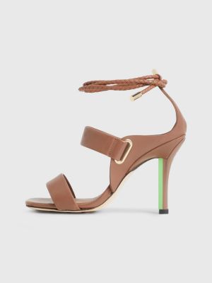 Sandali Con Fascette In Pelle E Tacco Alto Marrone Tommy Hilfiger