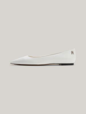 Leder Ballerina Mit Spitzer Zehenpartie Weiß Tommy Hilfiger
