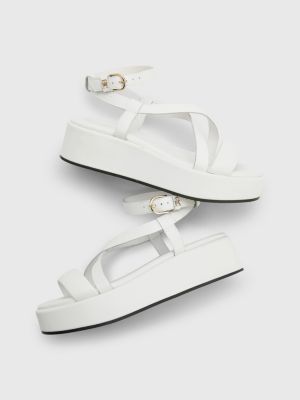 Sandali Con Fascette In Pelle E Suola Alta Bianco Tommy Hilfiger
