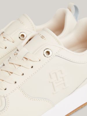 Casual Leather Runner Sneaker Mit Monogramm Beige Tommy Hilfiger